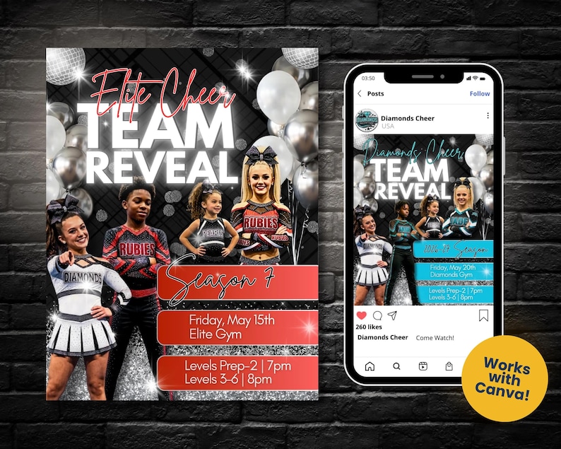 Cheer Team Reveal Template, All Star Flyer, Season Announcement ...