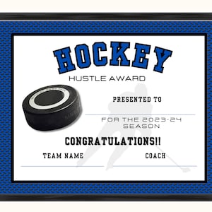 Hockey Award Certificate | Hockey Printables | Hockeytemplates - Etsy