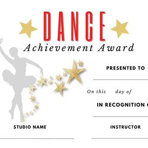 Dance Award Certificate End of Year Dance Award Dance Recognition ...