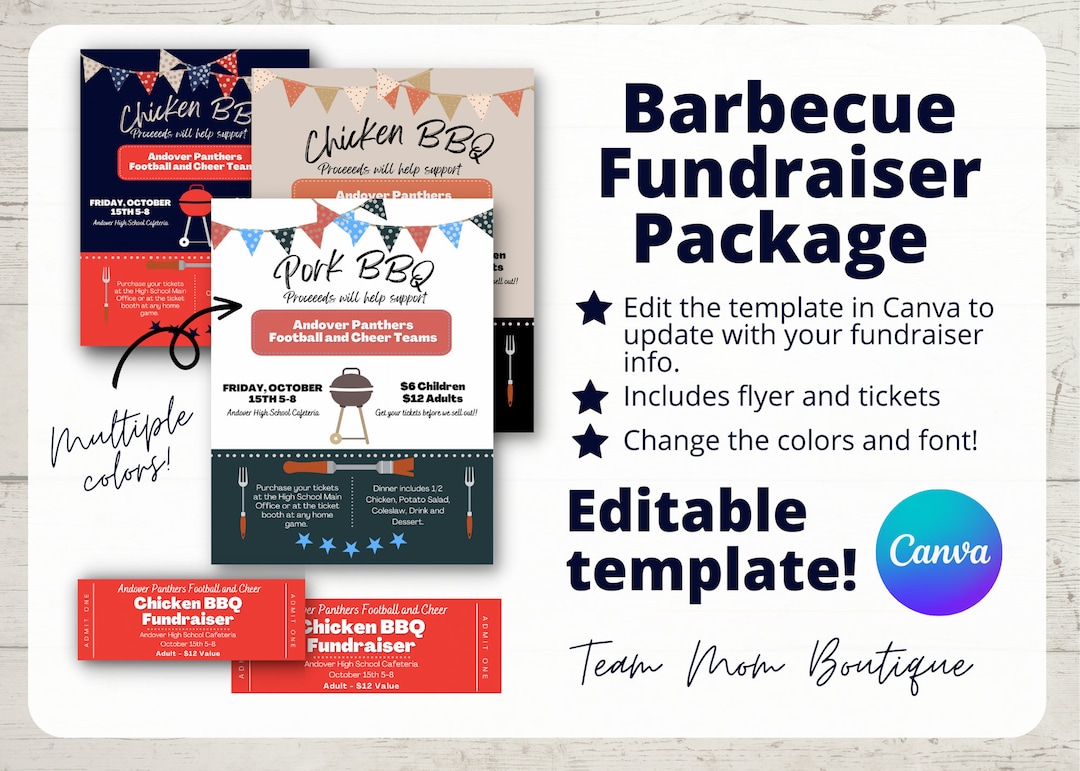 Barbecue Flyer and Ticket Template | Editable Fundraiser Template ...