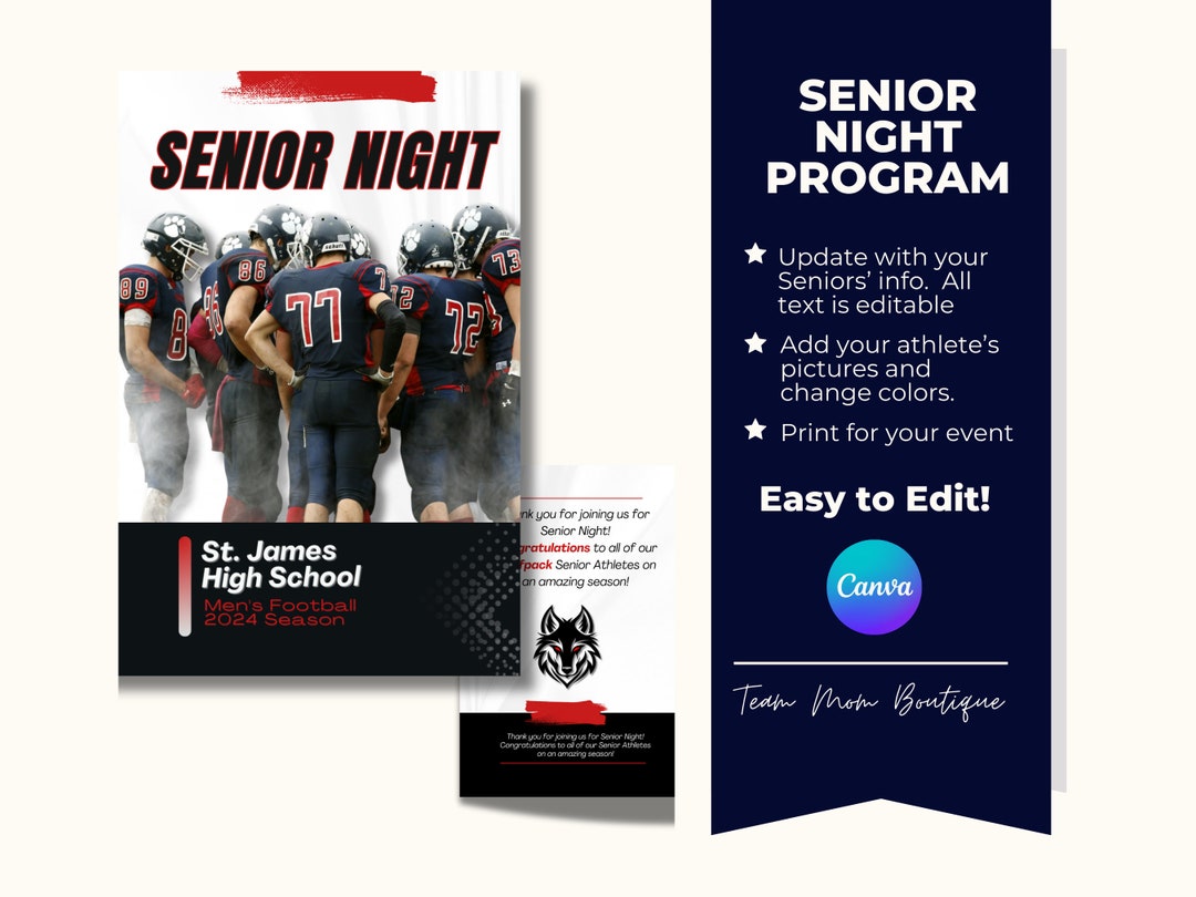 Football Senior Night Program: Editable Template (digital Download) - Etsy