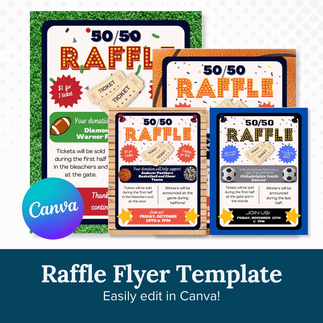 Editable Sports Raffle Flyer Template: Canva Fundraiser (digital ...