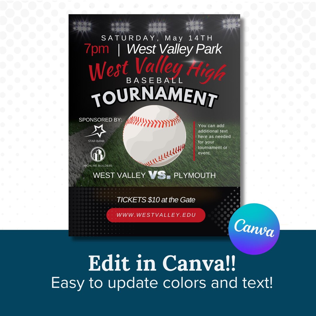 Customizable Baseball Tournament Flyer Template | Editable 8.5x11 Canva ...