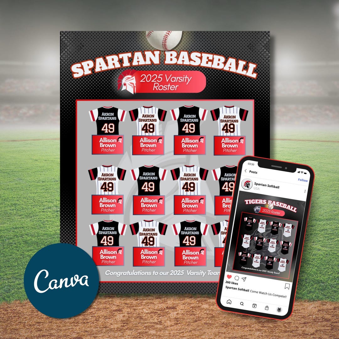 Customizable Baseball Roster Template | Editable Jerseys With Names ...