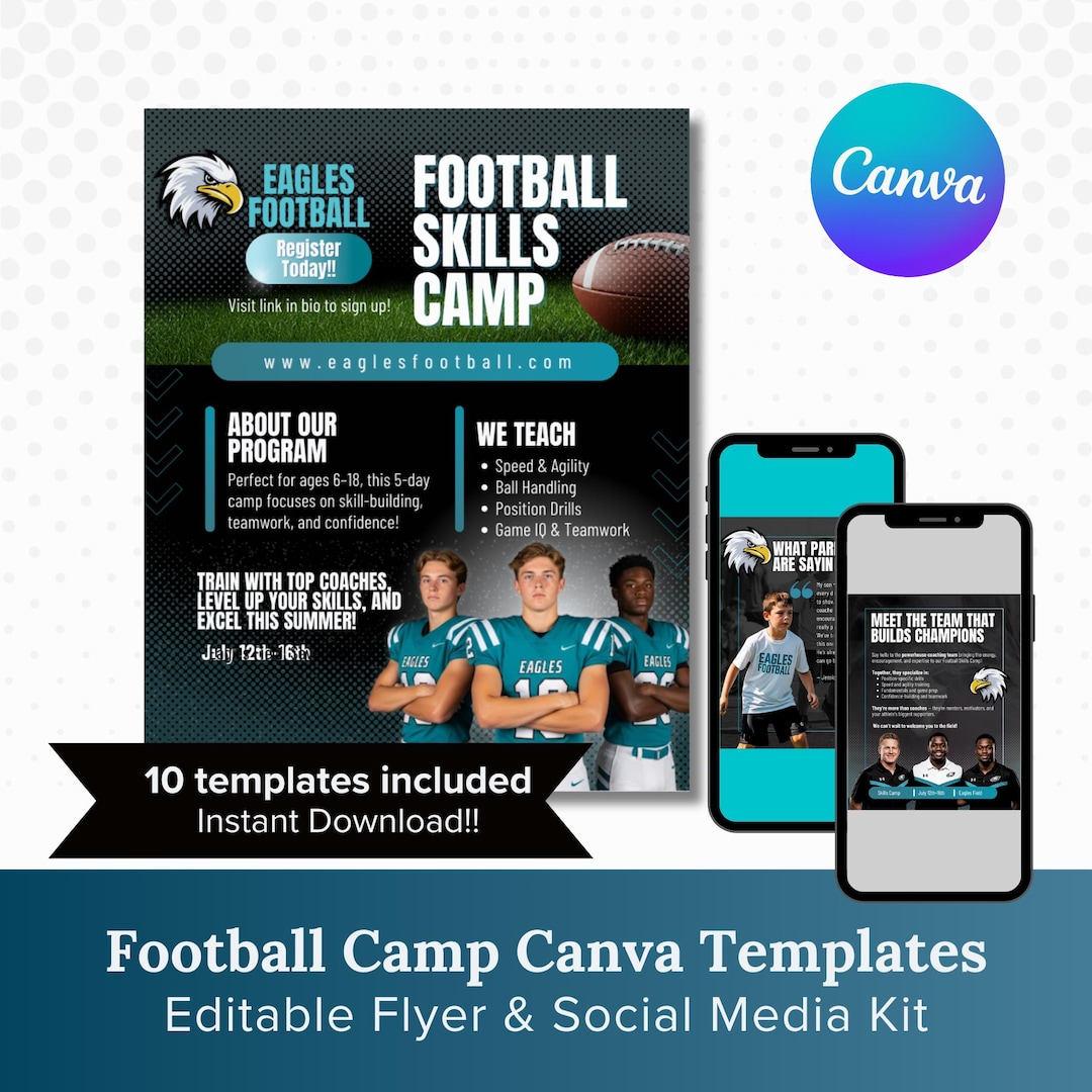 Football Camp Flyer: Editable Canva Template Bundle (digital Download ...