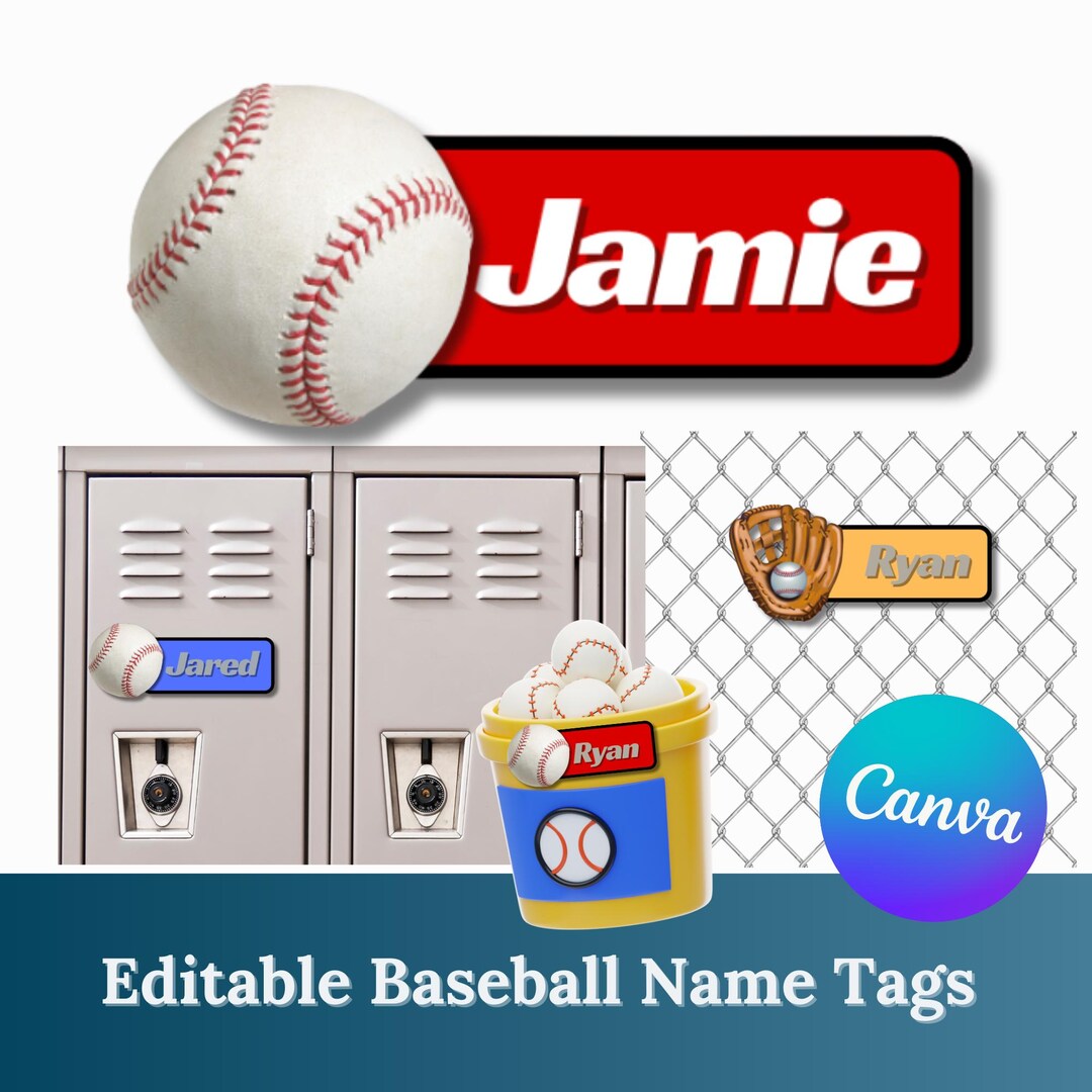 Baseball Name Tags - Editable Canva Personalized Labels - Etsy