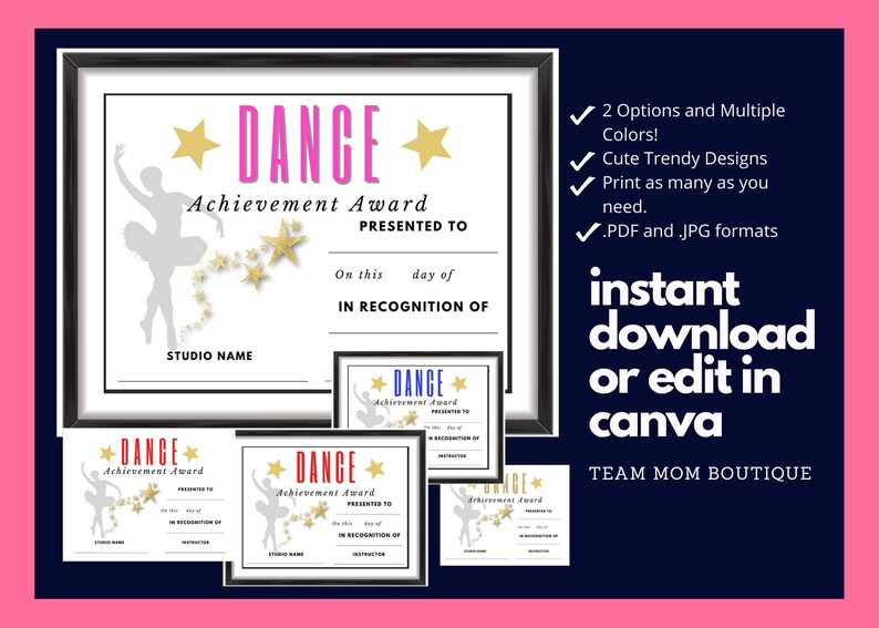 Editable Dance Award Certificate: End of Year Recognition (PDF & JPG ...