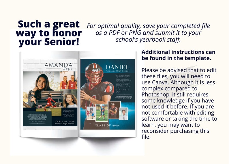 Customizable Yearbook Ad Template | Editable Dedication Page ...