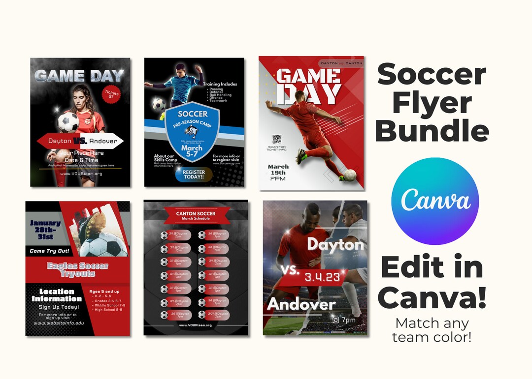 Editable Soccer Flyer Template: Canva Game Day Design (digital Download ...