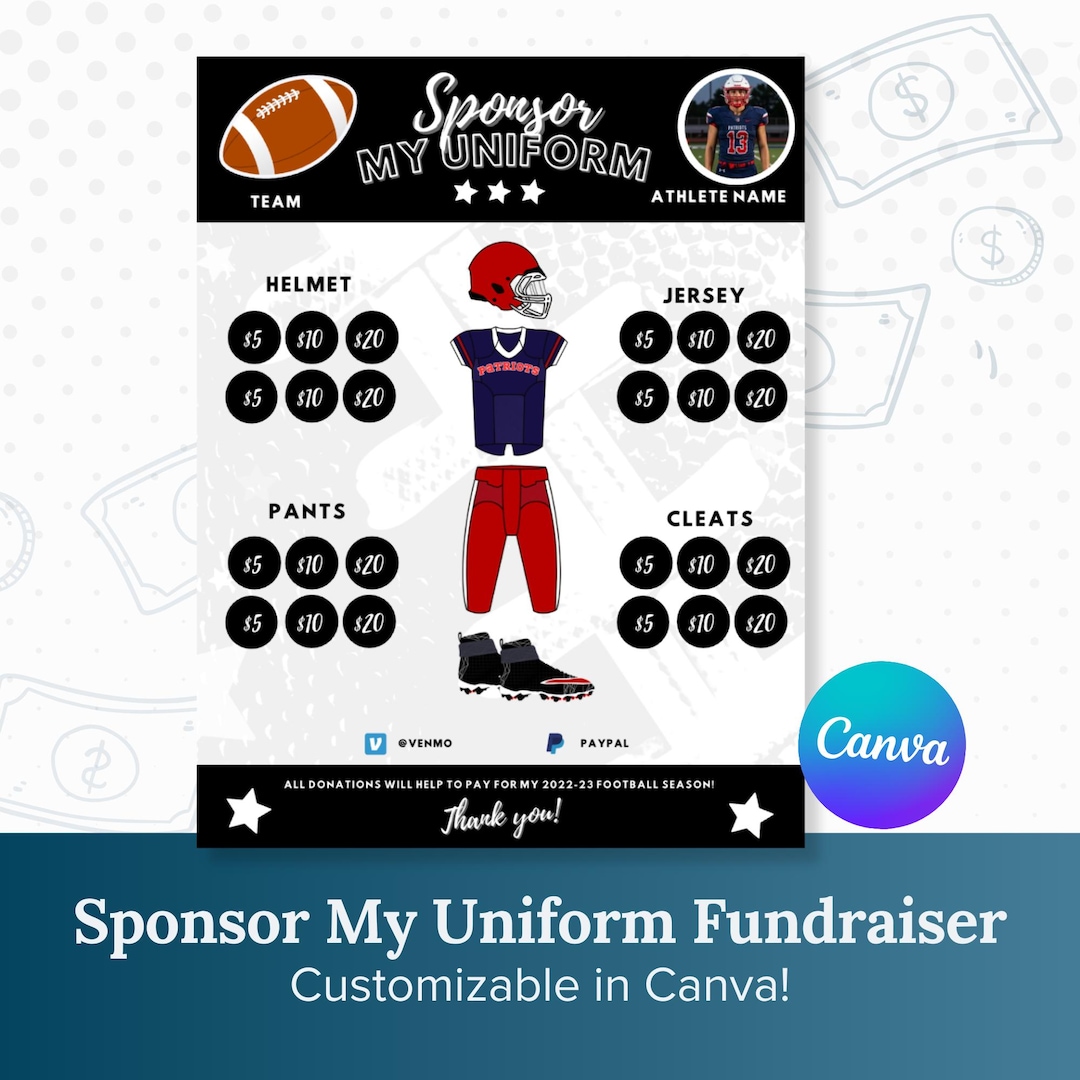 Football Fundraiser | Sponsor My Uniform | Football Team Ideas - Etsy