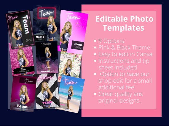 Cheer Photo Template Cheer Trading Card Pink and Black - Etsy