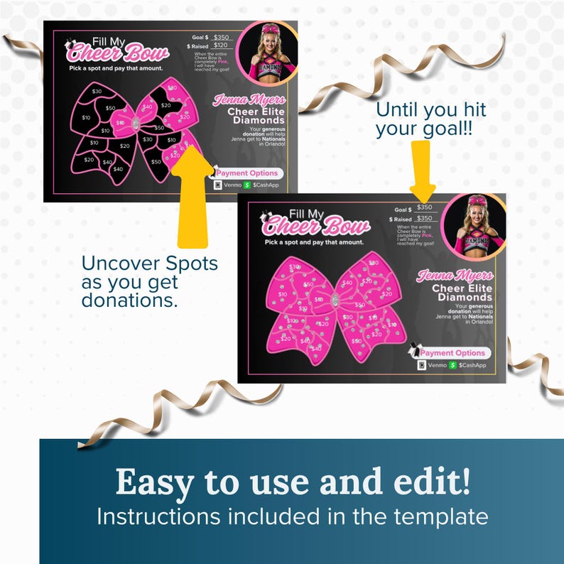 Fill My Cheer Bow Fundraiser Template | Editable | Cheer Fundraising ...