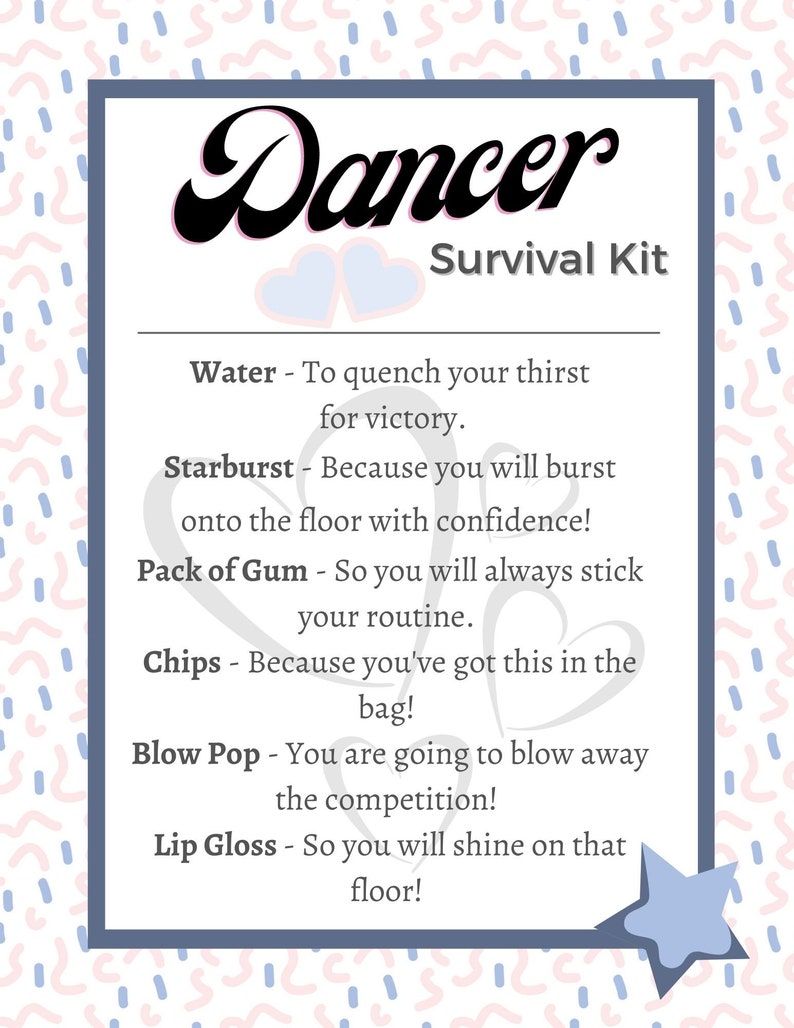 Dance Printables dance Survival Kit Editable Template - Etsy