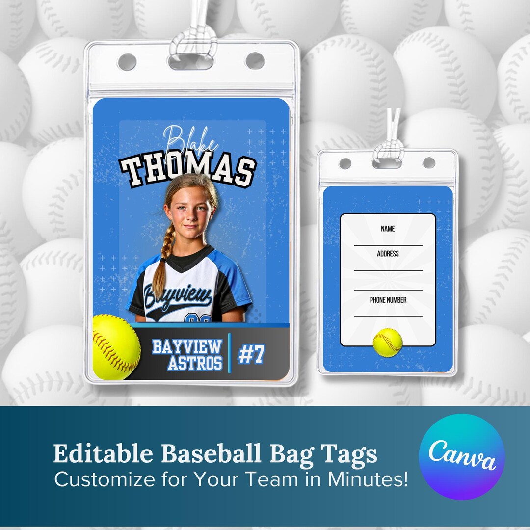 Editable Softball Bag Tags - Customizable Sports Bag Tags - DIY ...