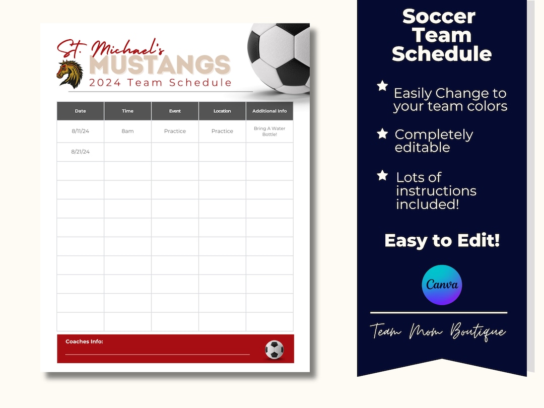 Editable Soccer Team Schedule Template: Planner (digital Download) - Etsy