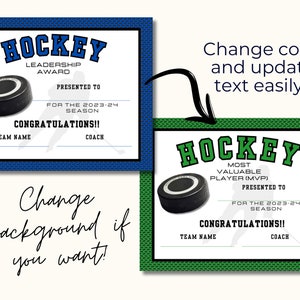 Hockey Award Certificate | Hockey Printables | Hockeytemplates - Etsy