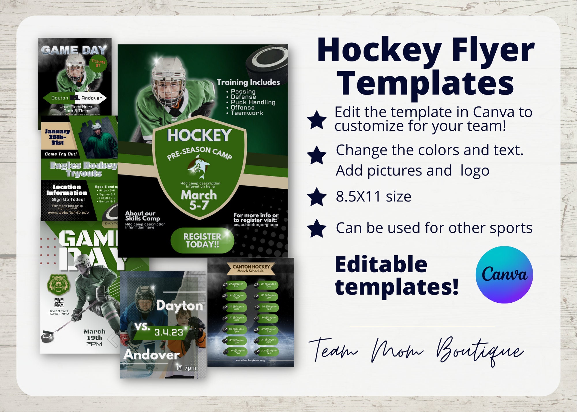 Hockey Flyer Template Editable Hockey Template Canva - Etsy Canada