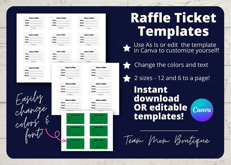 Raffle Ticket Template Editable Raffle Tickettemplate - Etsy