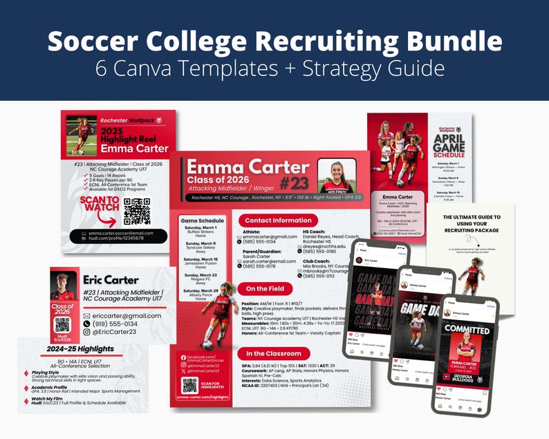 College Recruiting Bundle, Athlete Profile Template (digital Download ...