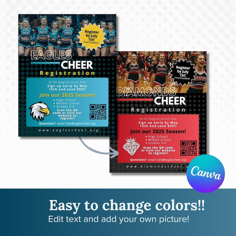 Cheer Registration Flyer Template Bundle | Editable Canva Templates for ...