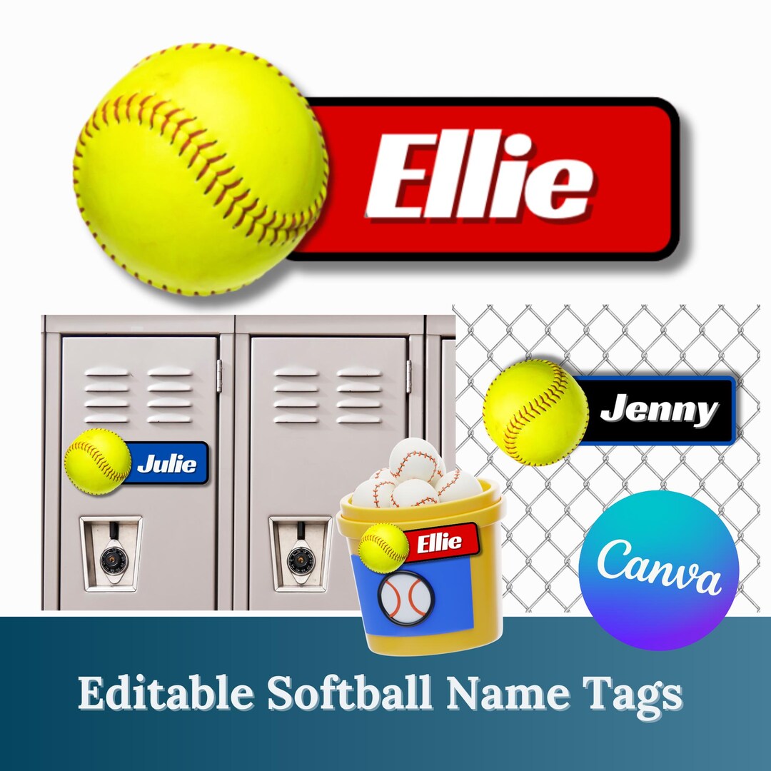 Softball Name Tags - Editable Personalized Labels - Etsy