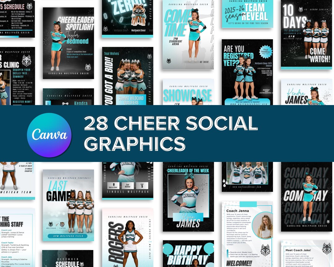 Cheer Social Media Templates | 28 Canva Posts for All Star, School ...
