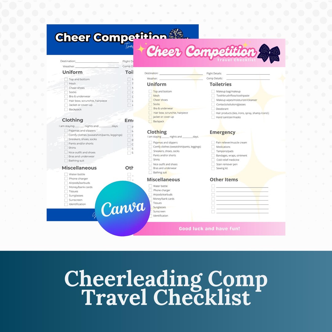 Editable Cheer Competition Checklist, Cheer Comp Packing List, Travel ...