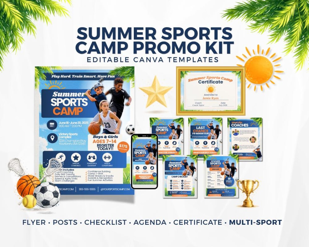 Summer Sports Camp Canva Templates Bundle | Camp Flyer, Registration ...