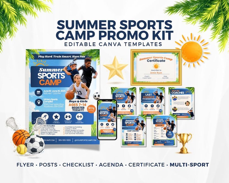 Summer Sports Camp Canva Templates Bundle | Camp Flyer, Registration ...
