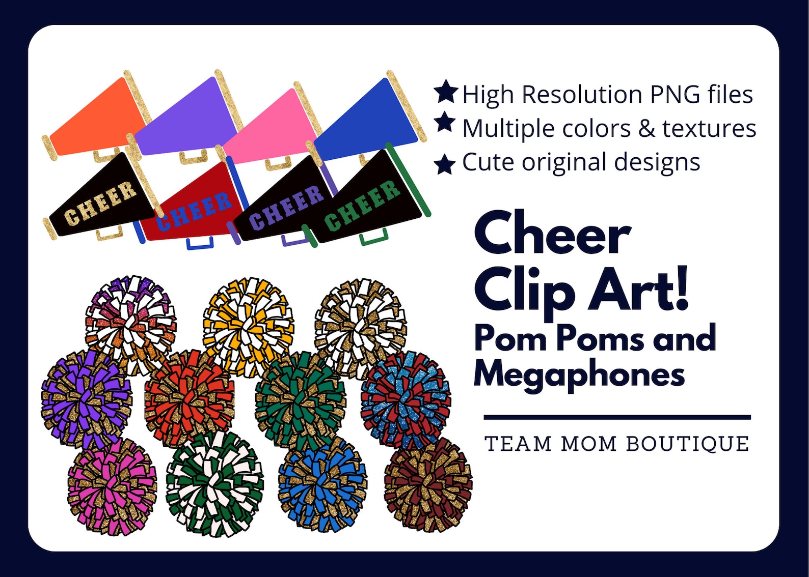 Cheer Clip Art: Pom Poms & Megaphone PNG (digital Download) - Etsy