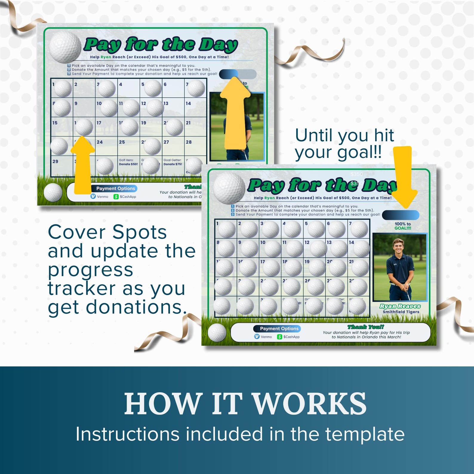 Editable Golf Pay for the Day Calendar Template - Youth Golf Fundraiser ...