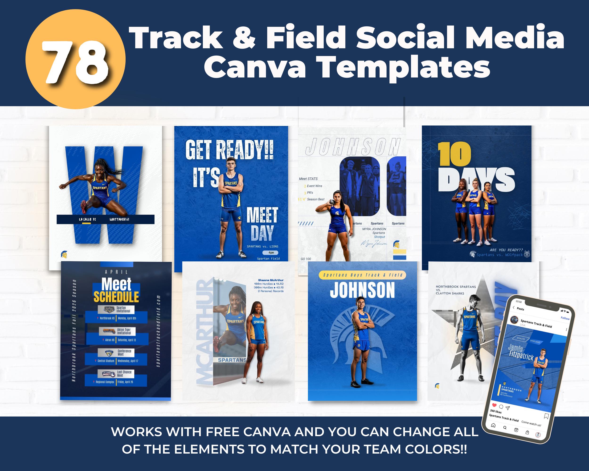 Track & Field Social Media Canva Templates | 78 Editable Graphics for ...