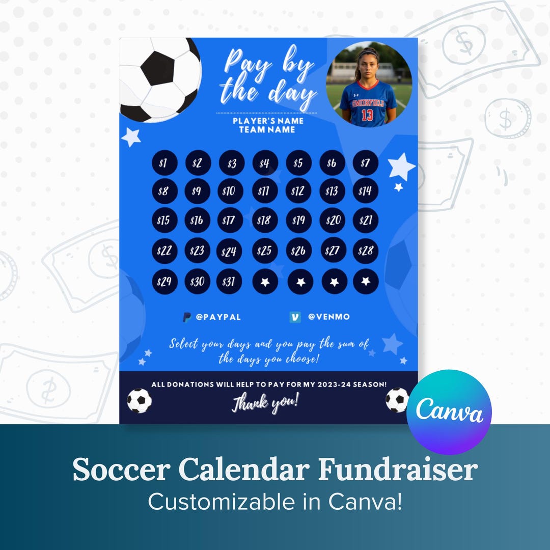 Soccer Calendar Fundraiser Template: Customizable Canva Design (digital ...