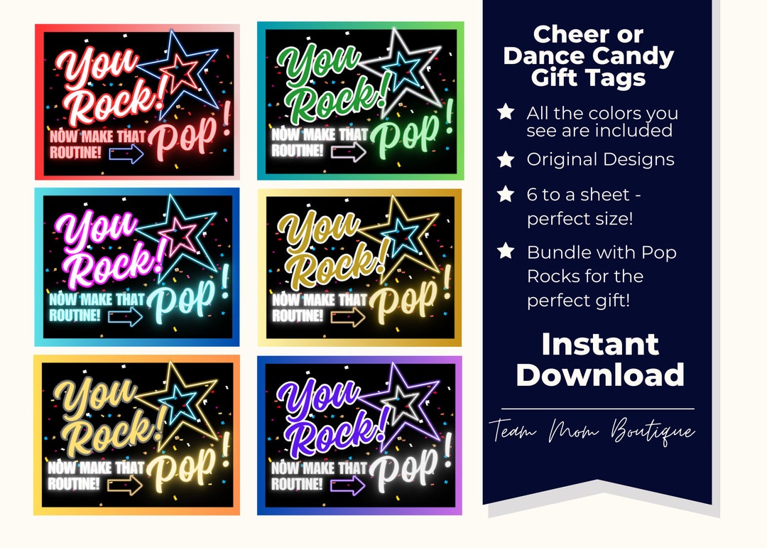 Cheer/dance Candy Gift Tags 'you Rock, Now Make That Routine Pop' Pop ...