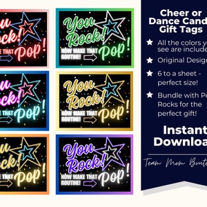 Cheer/dance Candy Gift Tags 'you Rock, Now Make That Routine Pop' Pop ...