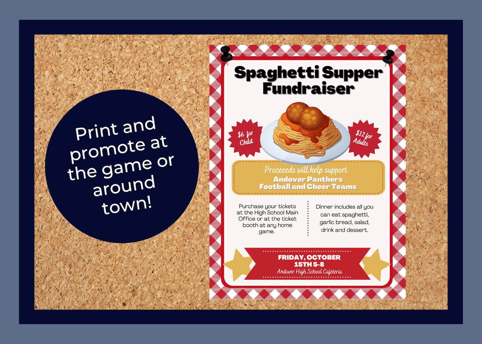 Spaghetti Supper Flyer and Ticket Template Editable - Etsy
