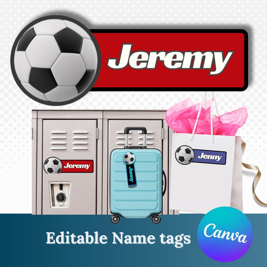 Soccer Name Tags - Editable Canva Personalized Labels - Etsy