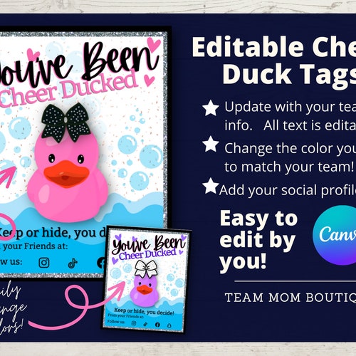 Cheer Duck Tag Editable Ducks Tags Cheer Printables - Etsy