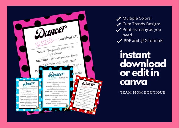 Dance Printables dance Survival Kit Editable Template - Etsy