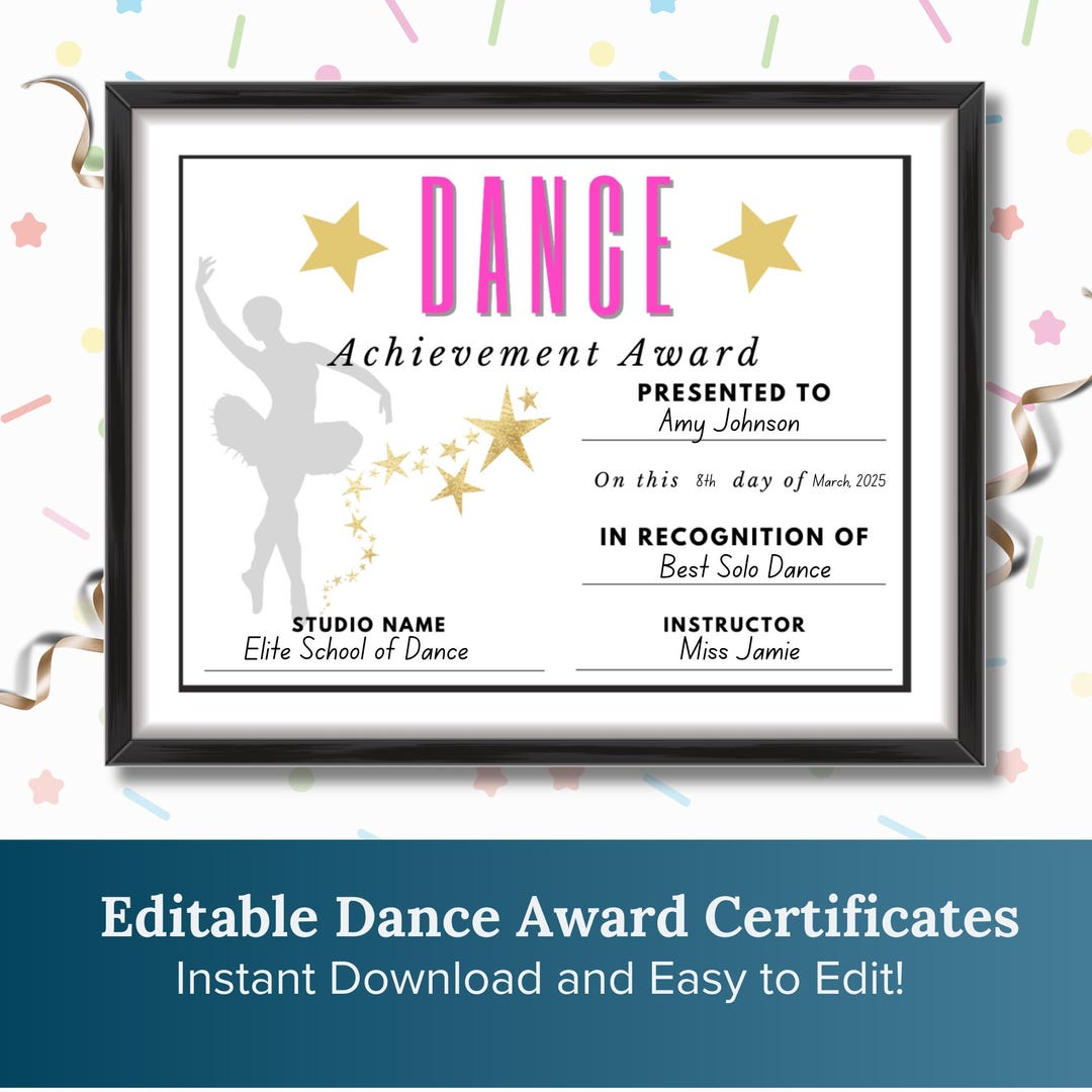 Dance Award Certificate | End of Year Dance Award | Dance Recognition ...