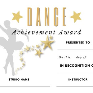 Dance Award Certificate End of Year Dance Award Dance Recognition ...