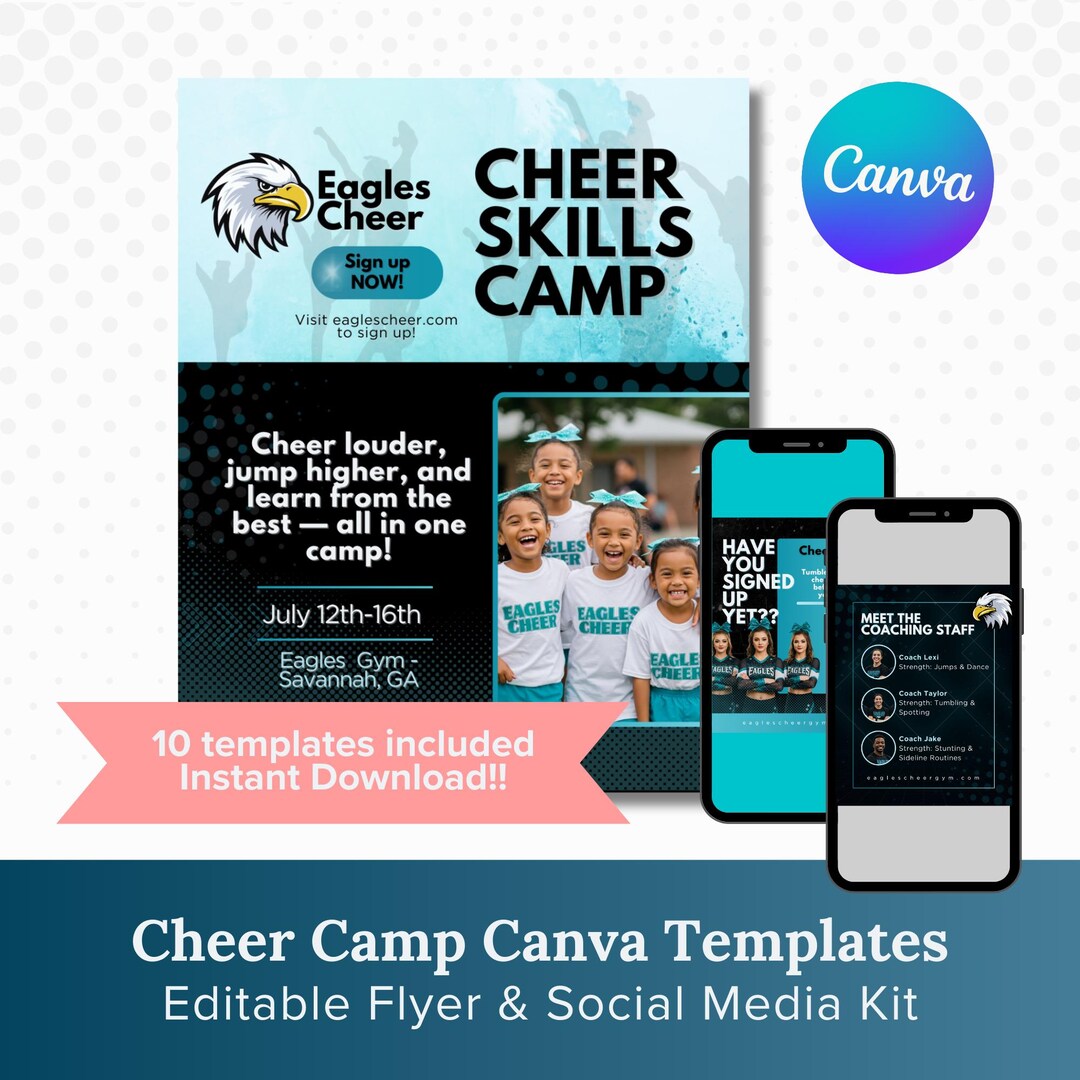 Cheer Camp Flyer Canva Template: Editable Cheerleading Marketing Kit ...