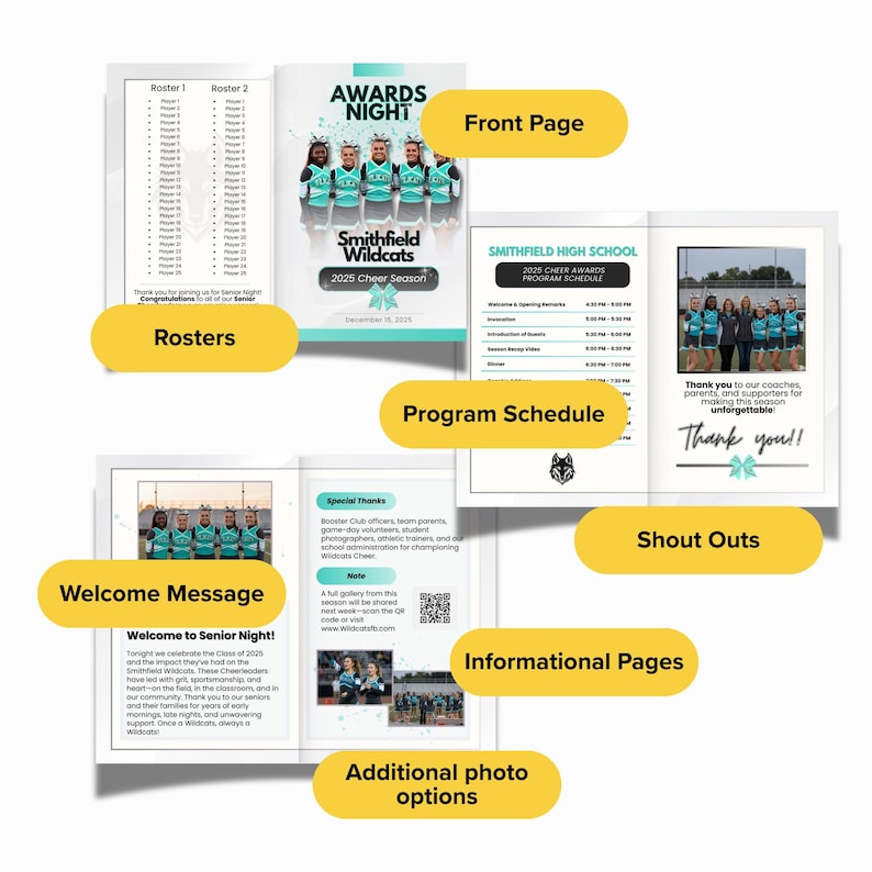Cheer Senior Night Program Template • Editable Canva • 8.5x11 Two-sided ...