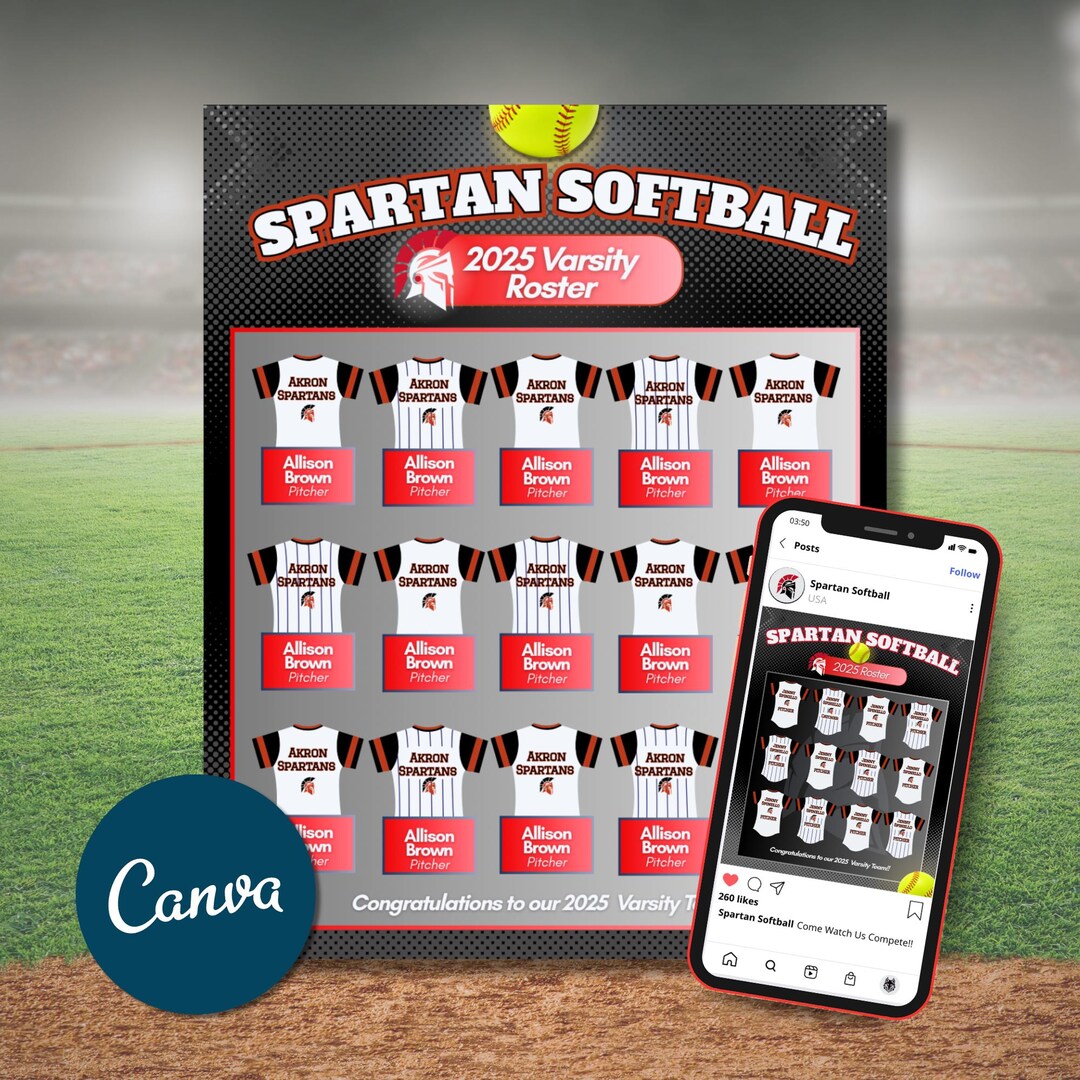 Customizable Softball Roster Template | Editable Jerseys With Names ...