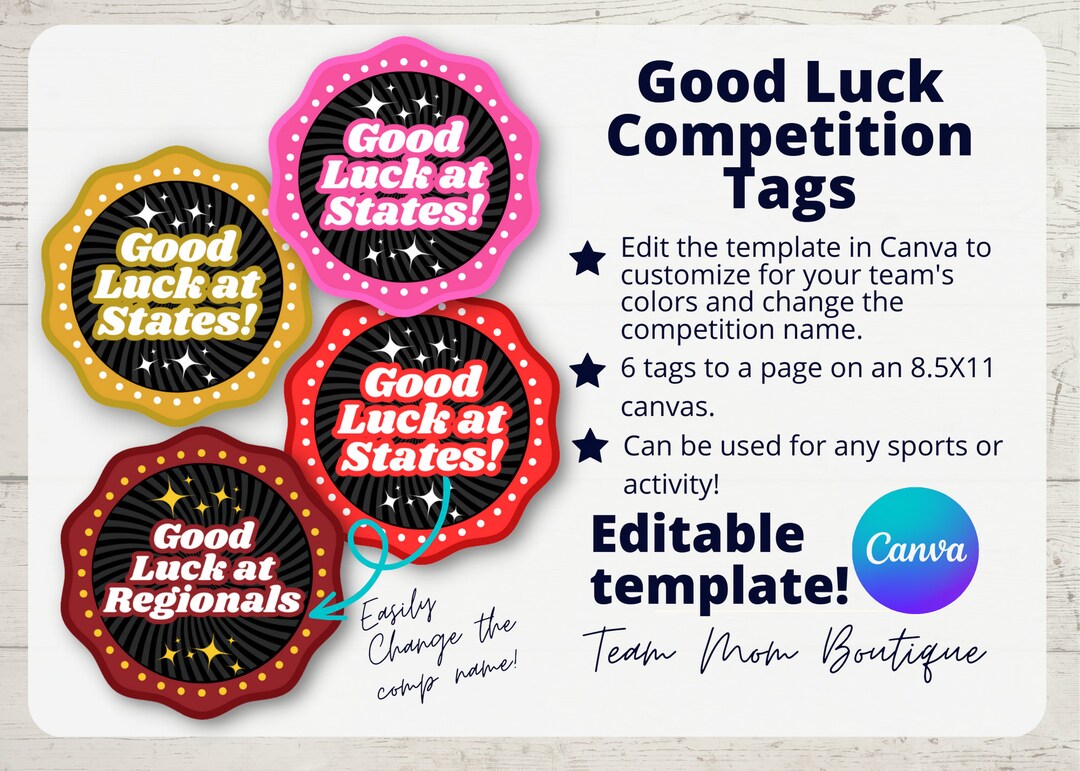 Good Luck Tags | Good Luck Printables | Competition Gifts| Editable ...