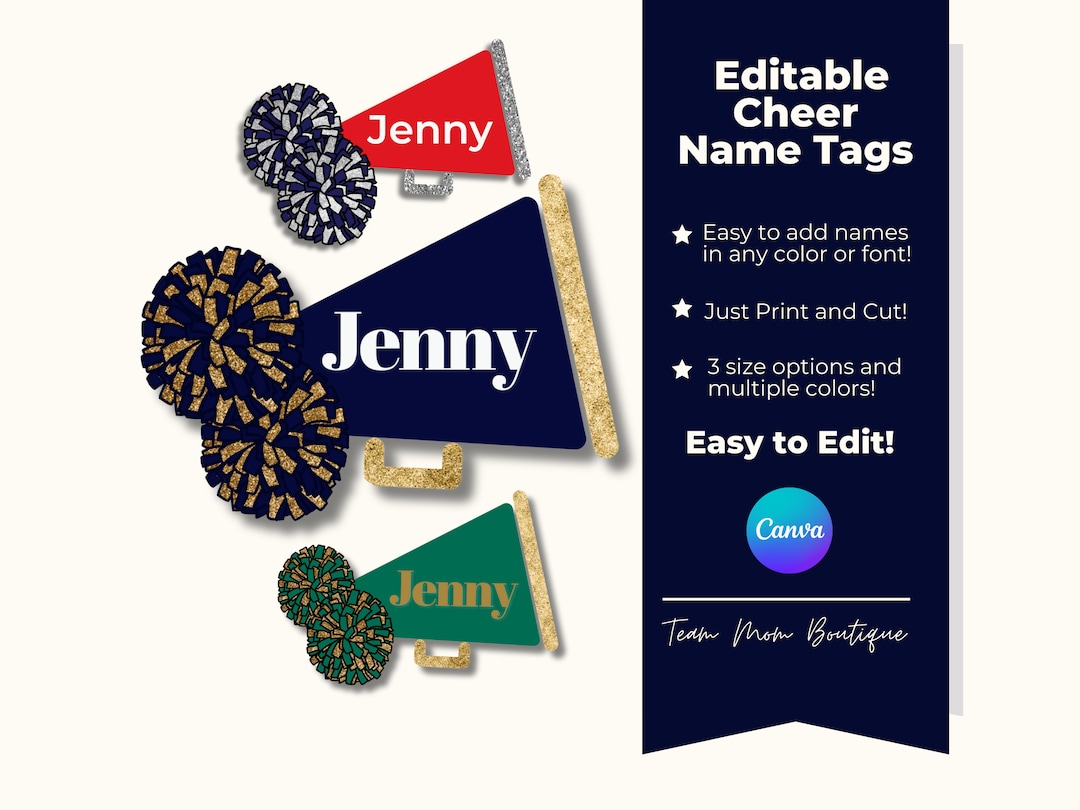 Editable Cheerleading Name Tags: Cheer Team Printables (digital ...