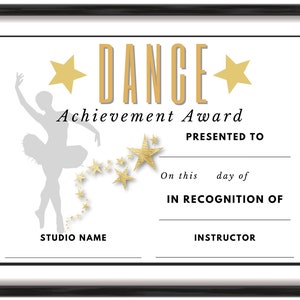 Dance Award Certificate End of Year Dance Award Dance Recognition ...