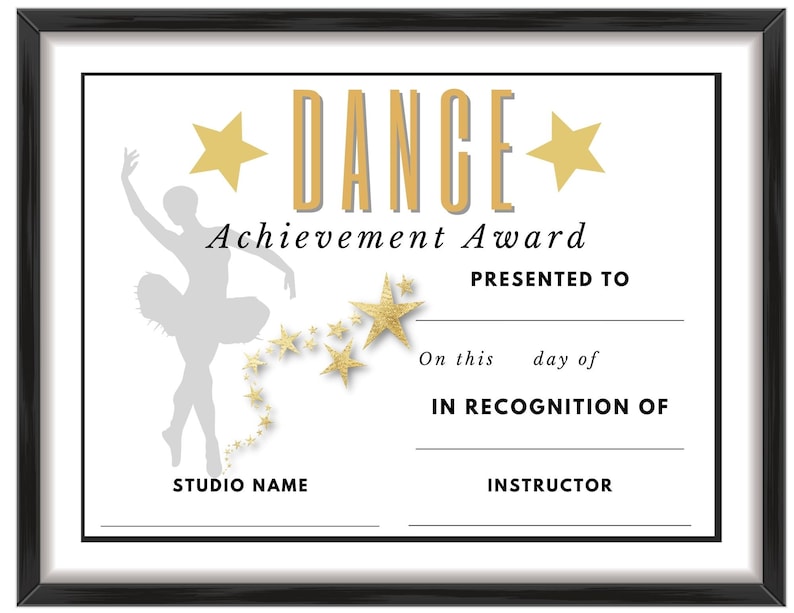 Dance Award Certificate End of Year Dance Award Dance - Etsy
