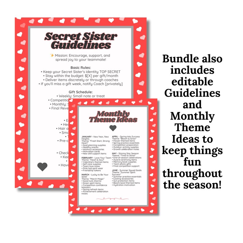 Secret Sister Team Template Bundle: Sports Bonding (digital Download ...