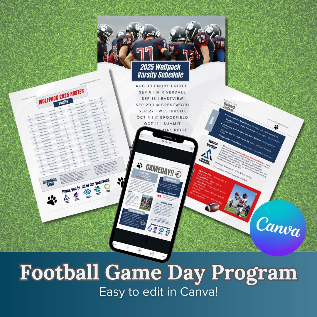 Editable Football Game Day Program Template: High School Sports ...